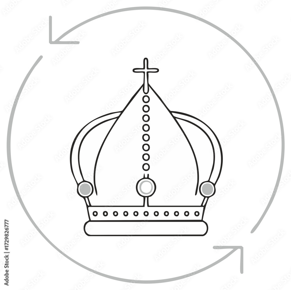 Line drawing of a bishop's mitre with a cross and decorative elements ...