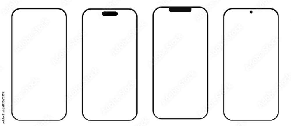 Smartphone frame mockup vector set with different notch styles and ...