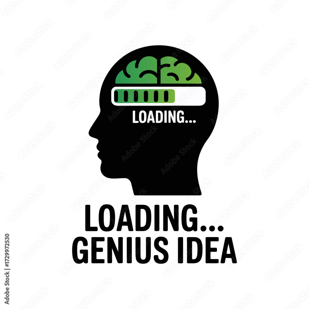 brain loading progress bar, creative thinking concept, side profile ...