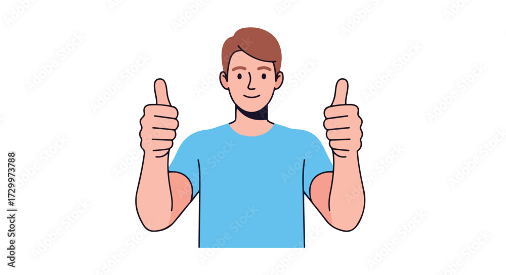 Enthusiastic character illustration with thumbs up gesture, radiating ...