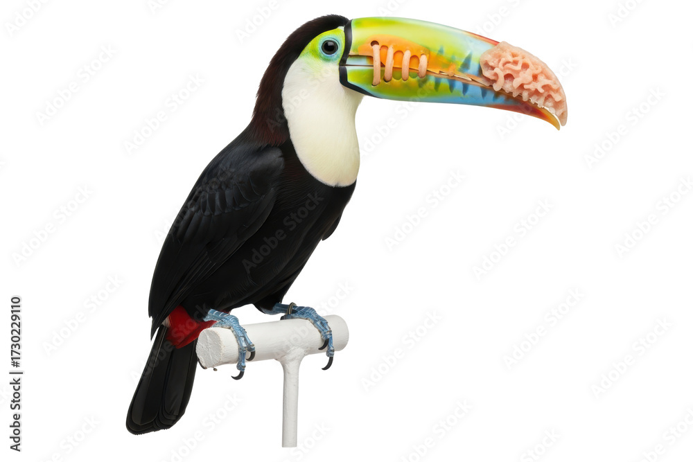 Exotic toucan bird with a modern 3d printed prosthetic beak on a ...