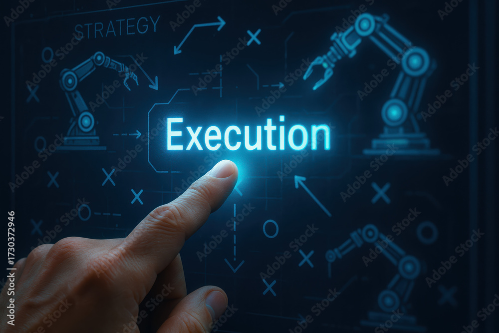 Execution and strategy guide operation plan and system within glowing ...