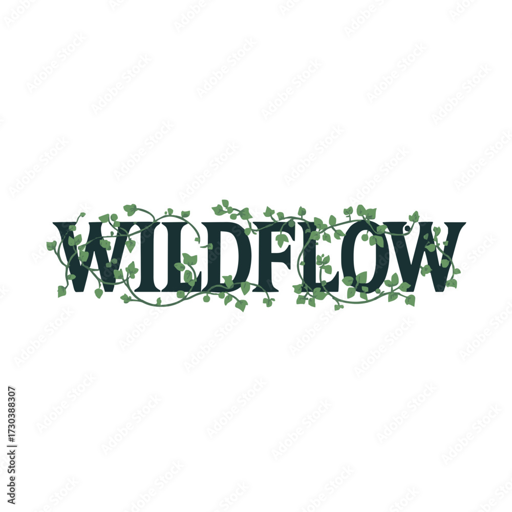 Elegant 'WILDFLOW' text design with vine and leaf accents, perfect for ...