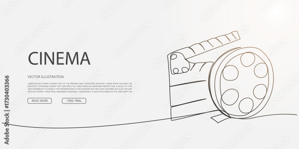 Minimalist landing page concept with cinema clapperboard and film reel ...