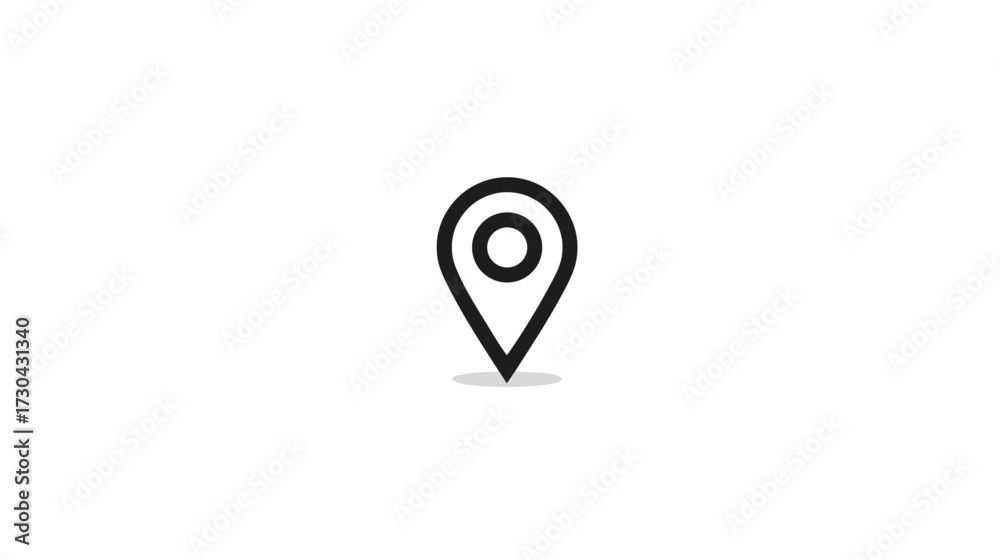 Clean black outline map pin location marker icon with subtle shadow on ...