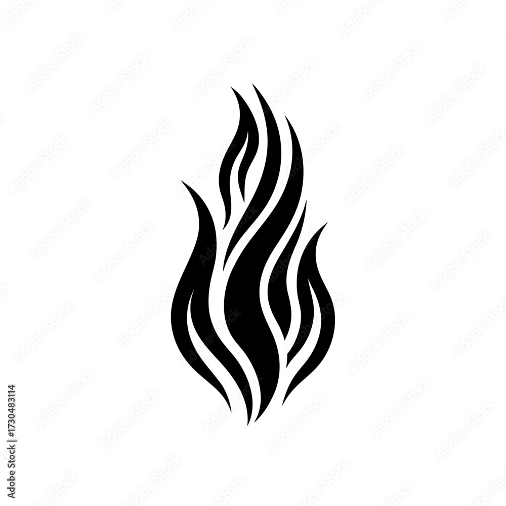 Stylized black and white image of a flame with multiple curved points ...
