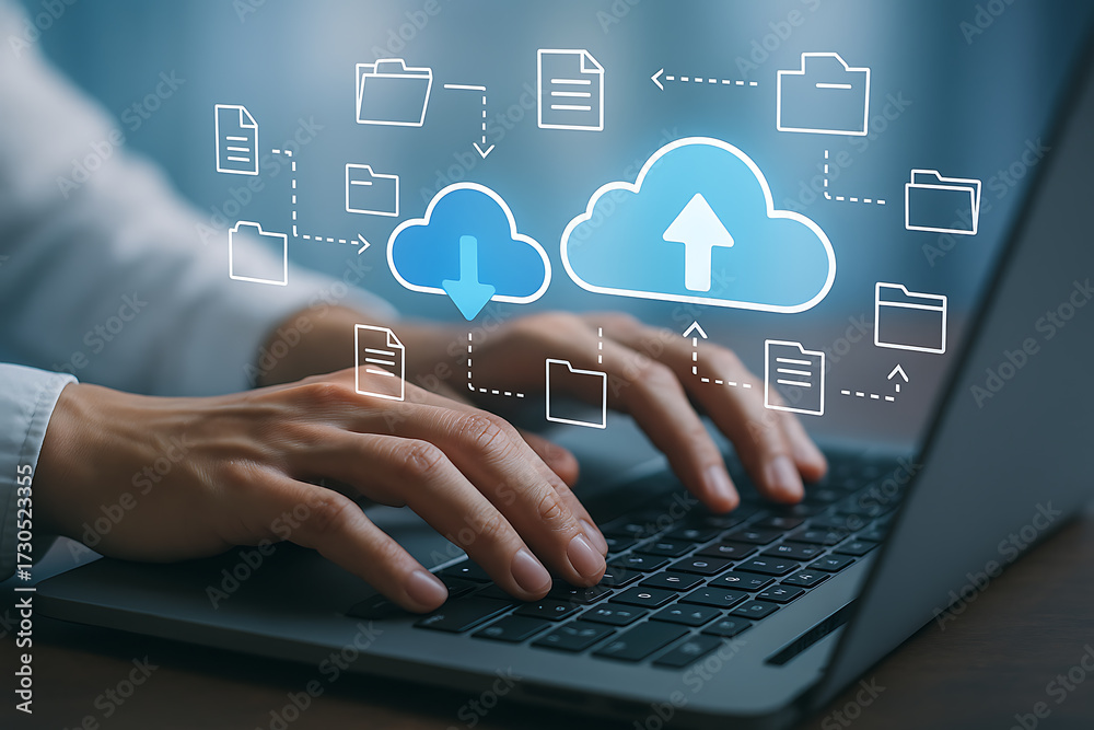 Cloud storage and file sharing network concept with futuristic ...