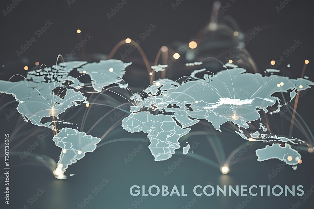 Dynamic global network visualization showing interconnected cities and ...