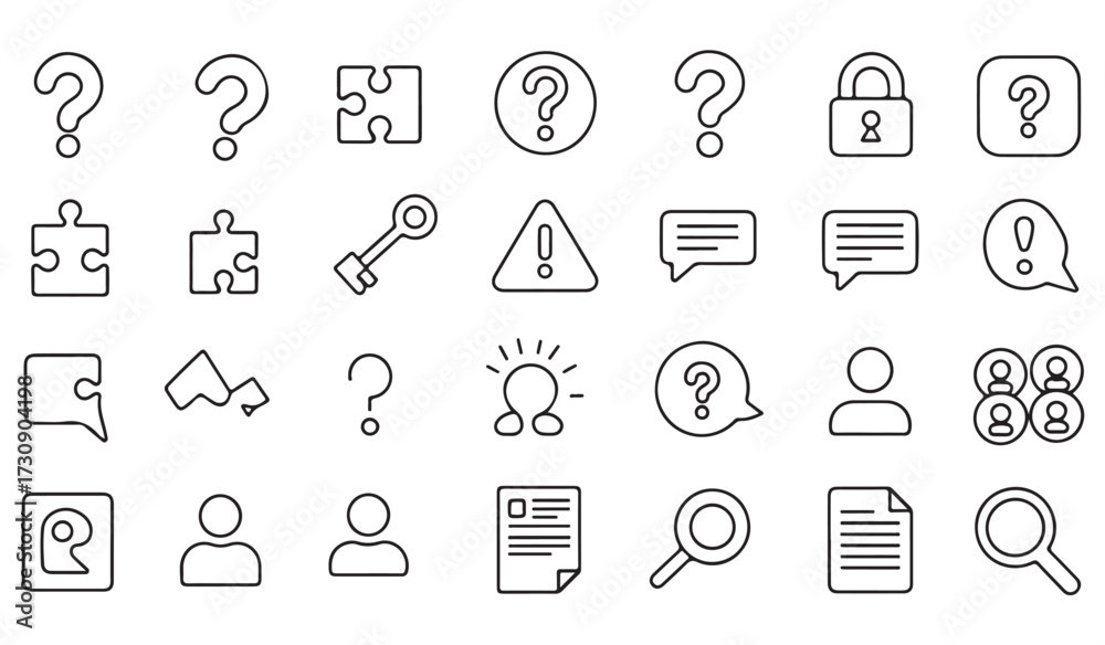 Business communication and problem solving outline icons set with ...