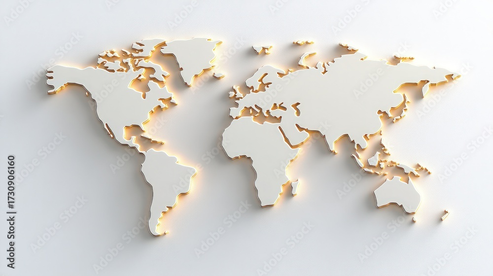 World map rendering showing continents in white color with subtle ...