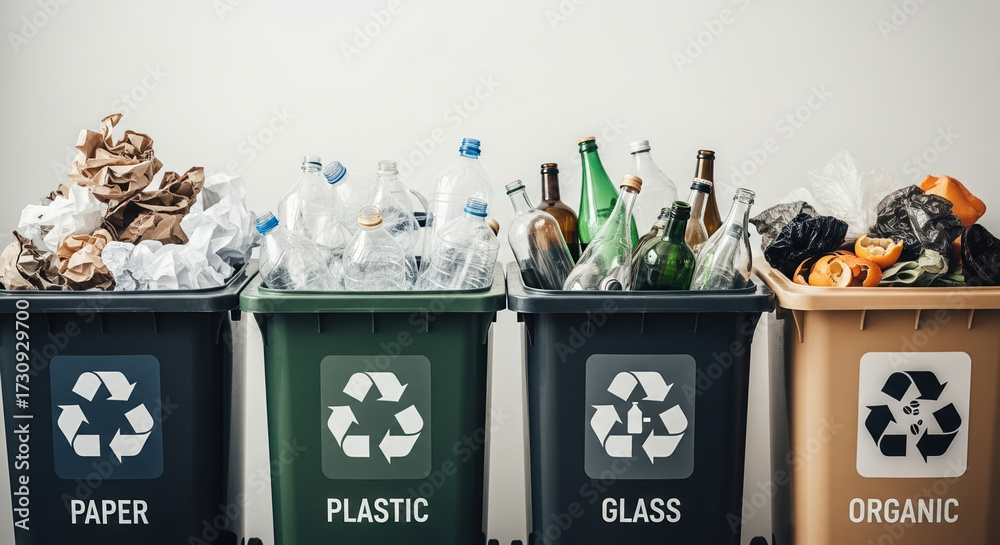 Sorting waste with different recycle bins and various waste types ...