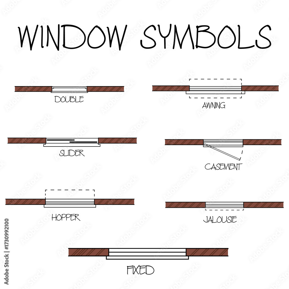 Architectural window symbols chart including double, awning, slider ...