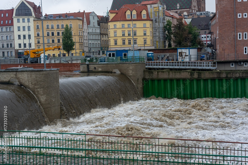 Foto de Stock Stone weir dam with cascading waterfall and colorful ...