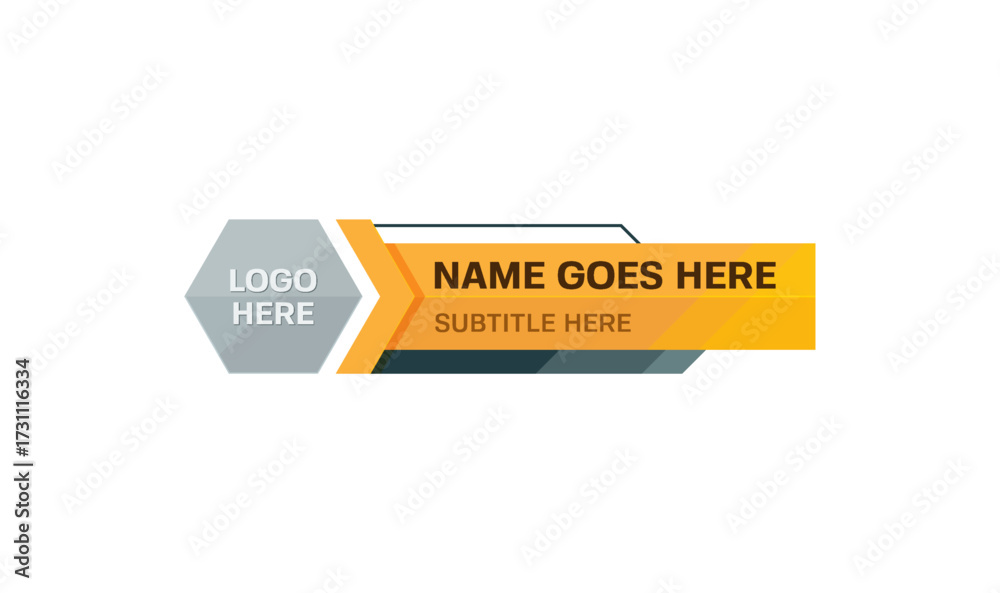 Yellow lower third with hexagonal logo space. Video overlay for name or ...