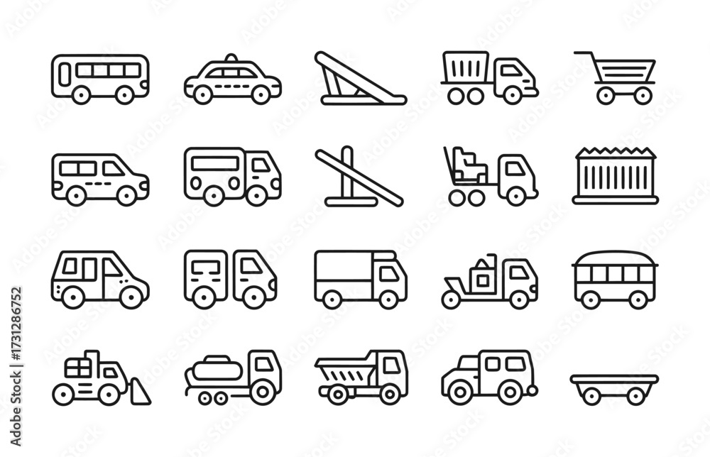 Transportation & Fleet Management Line Icons - Bus, Taxi, Truck ...