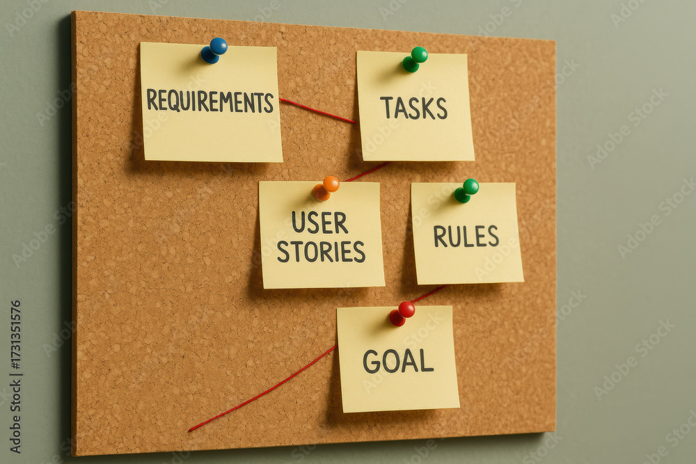 Organized project planning board displaying requirements, tasks, user ...