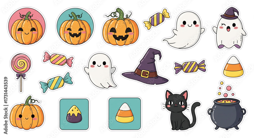 Vektor Cute Kawaii Halloween Vector Clip Art Collection featuring ...