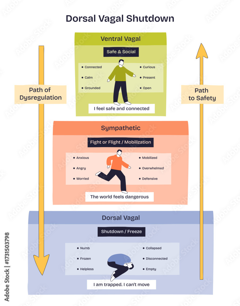 Dorsal vagal shutdown shows a person frozen, trapped, and immobile ...