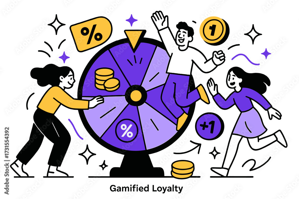 Spinning Fortune Extravaganza. Gamified loyalty. A giant glowing wheel ...
