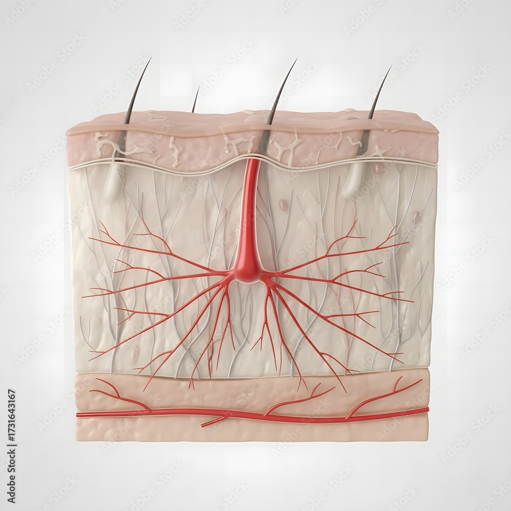 Spider Nevi: 3D cutaway cross-section of human skin Stock Illustration ...