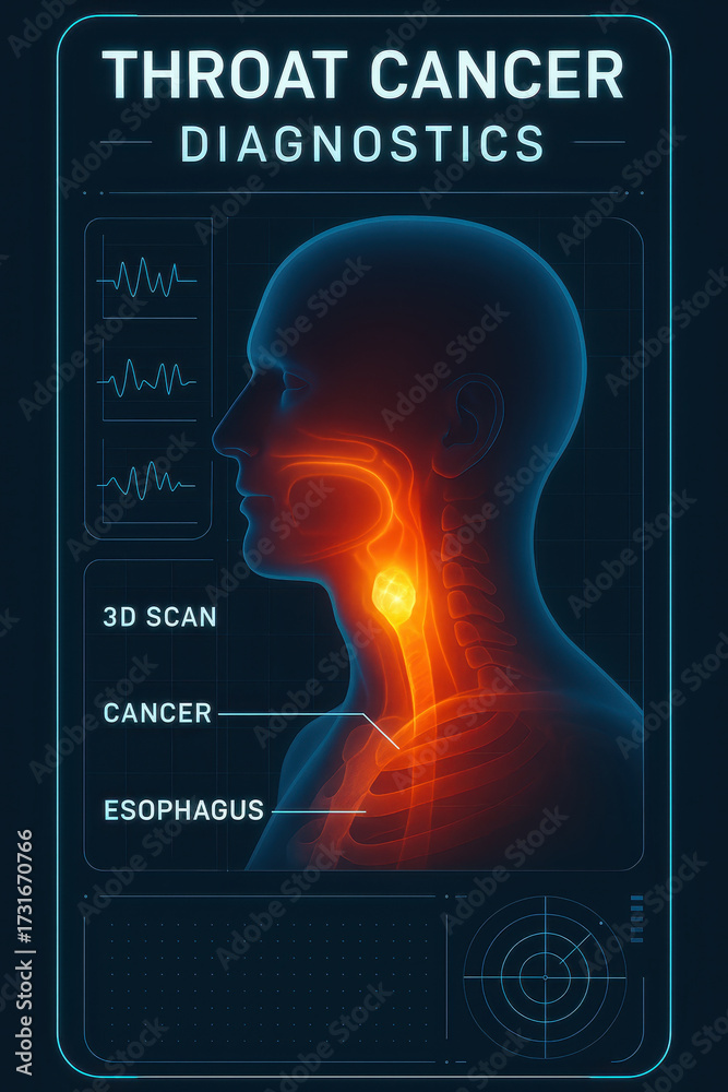 Hologram medical profile of human head and neck shows cancer highlight ...