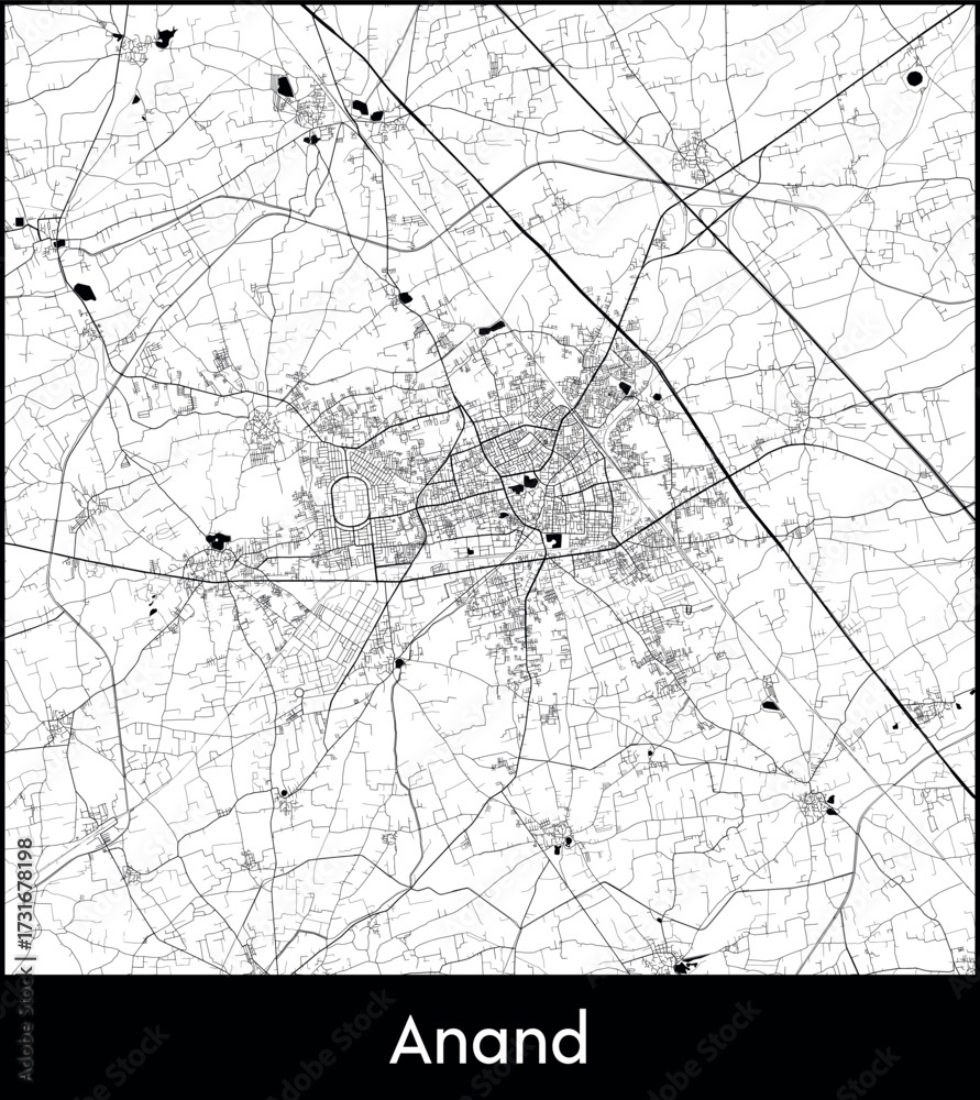 Anand city map, India - Topographic vector map poster Stock Vector ...