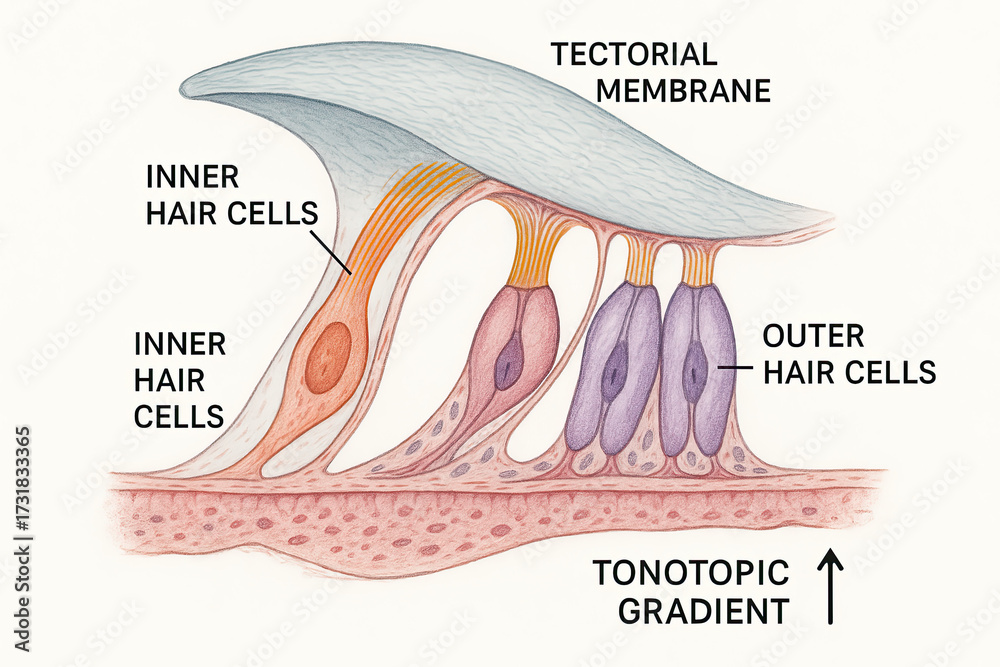 Illustration Stock Diagram of the Organ of Corti showing Inner and ...