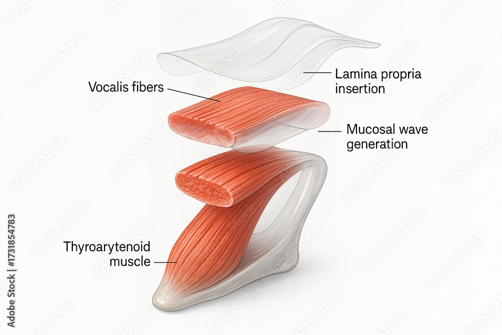 Anatomical illustration of vocal cord structure and function, showing ...