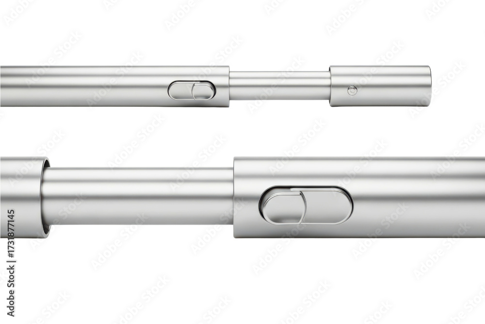 Adjustable metal telescopic pole with push-button lock mechanism on a ...