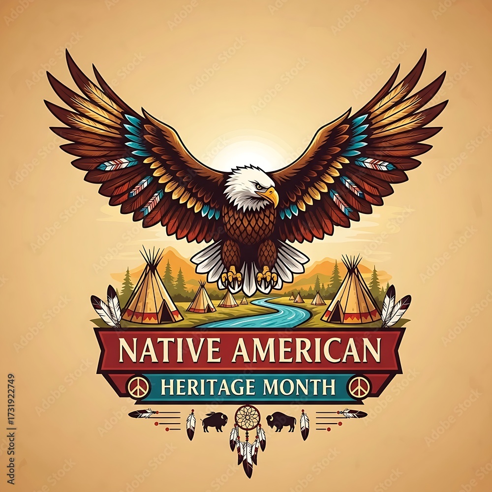 Native American Heritage Month Symbolism Majestic Eagle Over Land ...