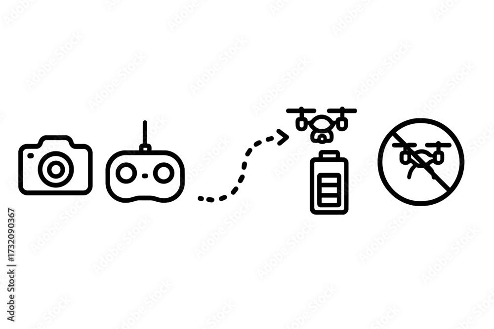 Drone technology icon set vector. Minimal line art symbols for camera ...