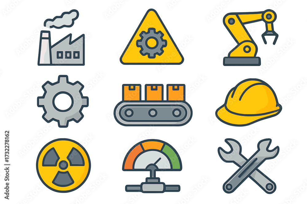 Industrial icon set. Manufacturing, factory, production line icons ...