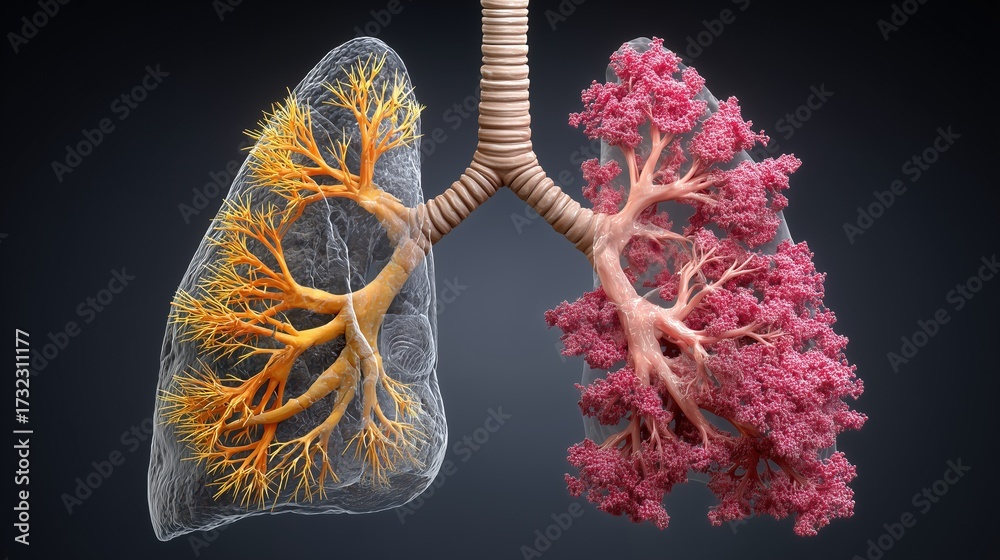 COPD Awareness Month. Comparison illustration of healthy lungs versus ...