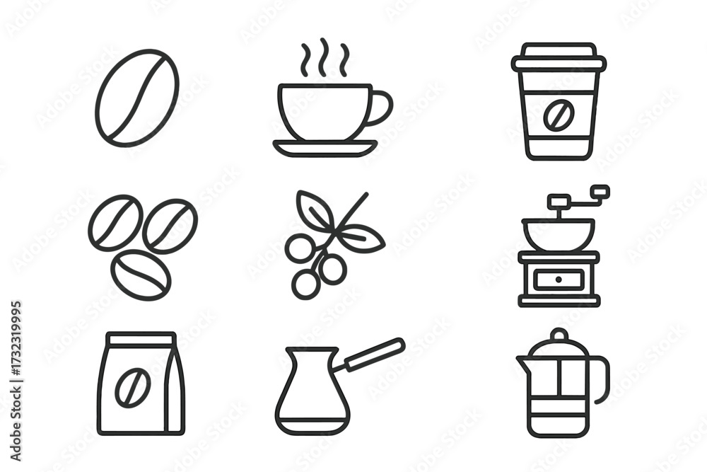 Stock-Vektorgrafik „Coffee line icon set. Vector pictogram pack with ...