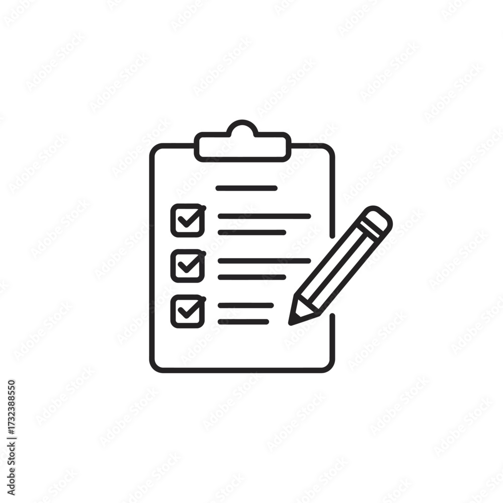 Modern Checklist Vector Icon with Pencil and Line Elements for Business ...