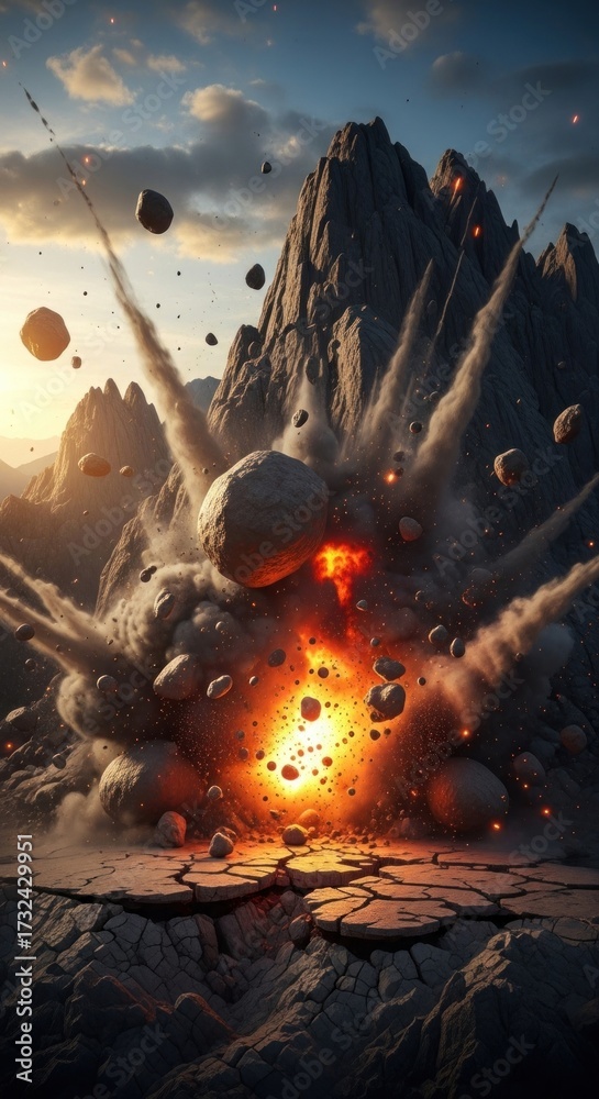 Massive asteroid impact creating a catastrophic explosion and debris ...
