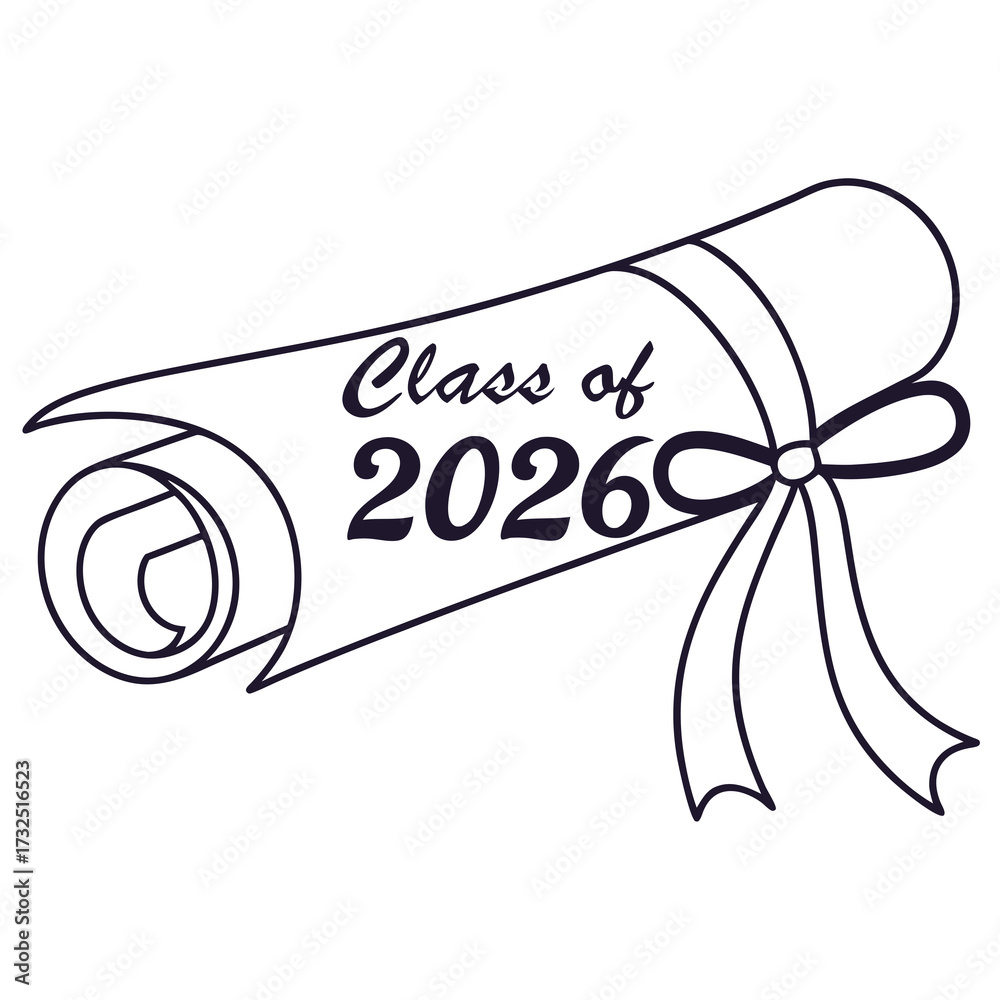 Class of 2026 graduation diploma scroll tied with a ribbon and bow a ...