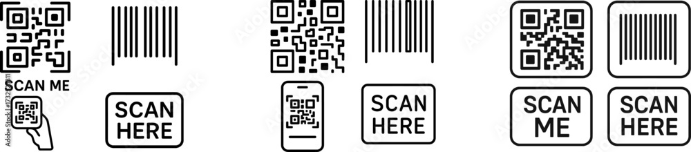 Different types of QR codes and barcodes for scanning in various ...