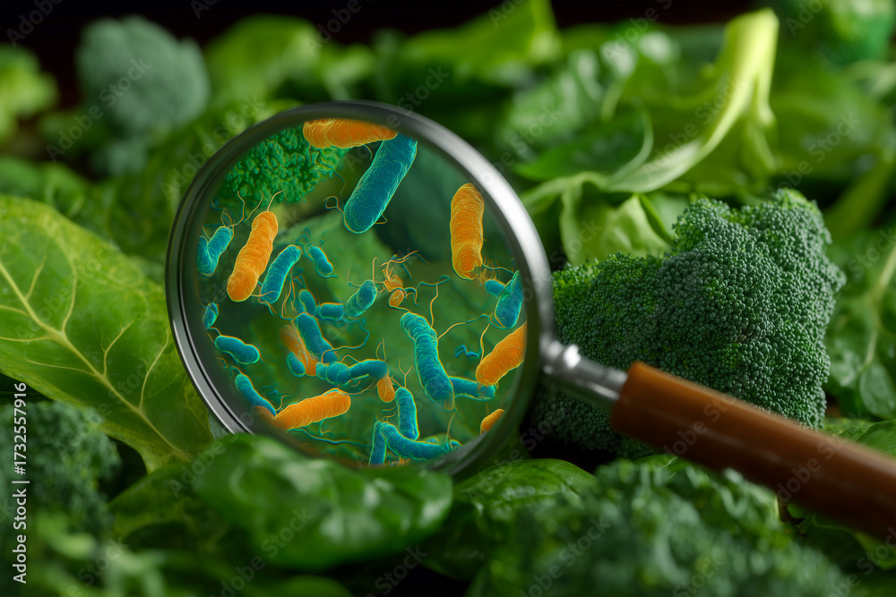 Microscopic view of foodborne bacteria such as E. coli, Salmonella ...