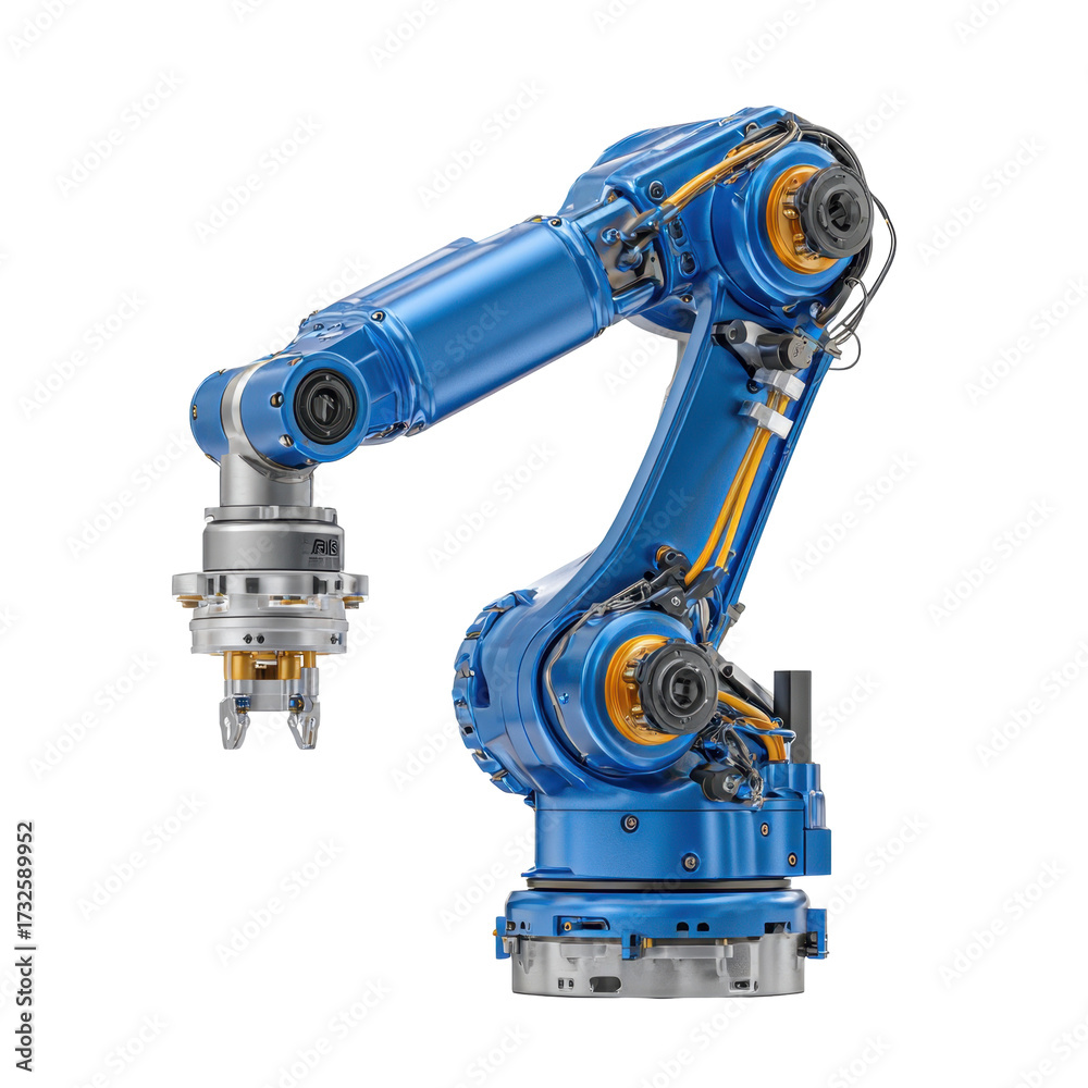 Industrial robot arm working in a manufacturing facility on an assembly ...