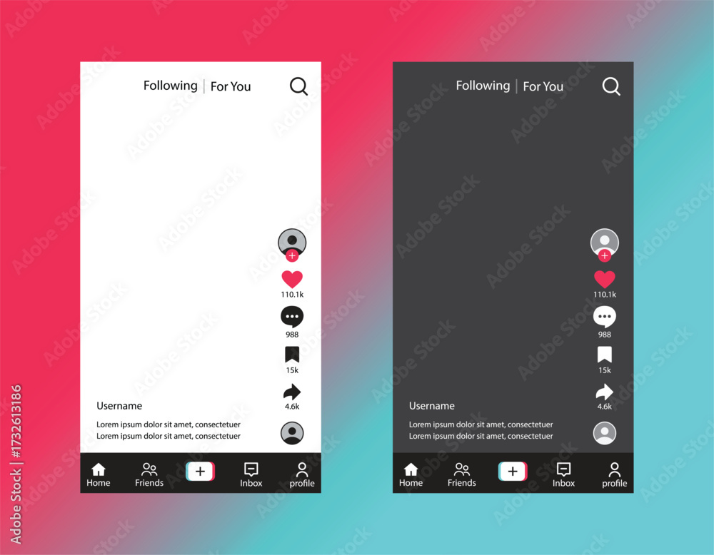 TikTok Social Media Post Mockup Template Layout in Light and Dark Mode ...