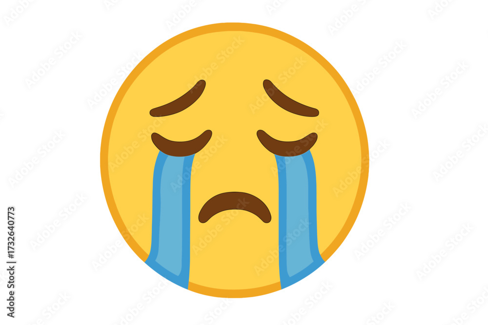 Loudly crying face emoji. Sad emoticon with tears streaming down ...