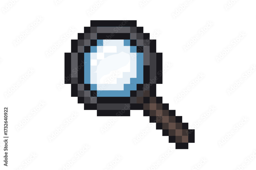 Magnifying glass pixel art icon. Search, find, and zoom symbol in retro ...