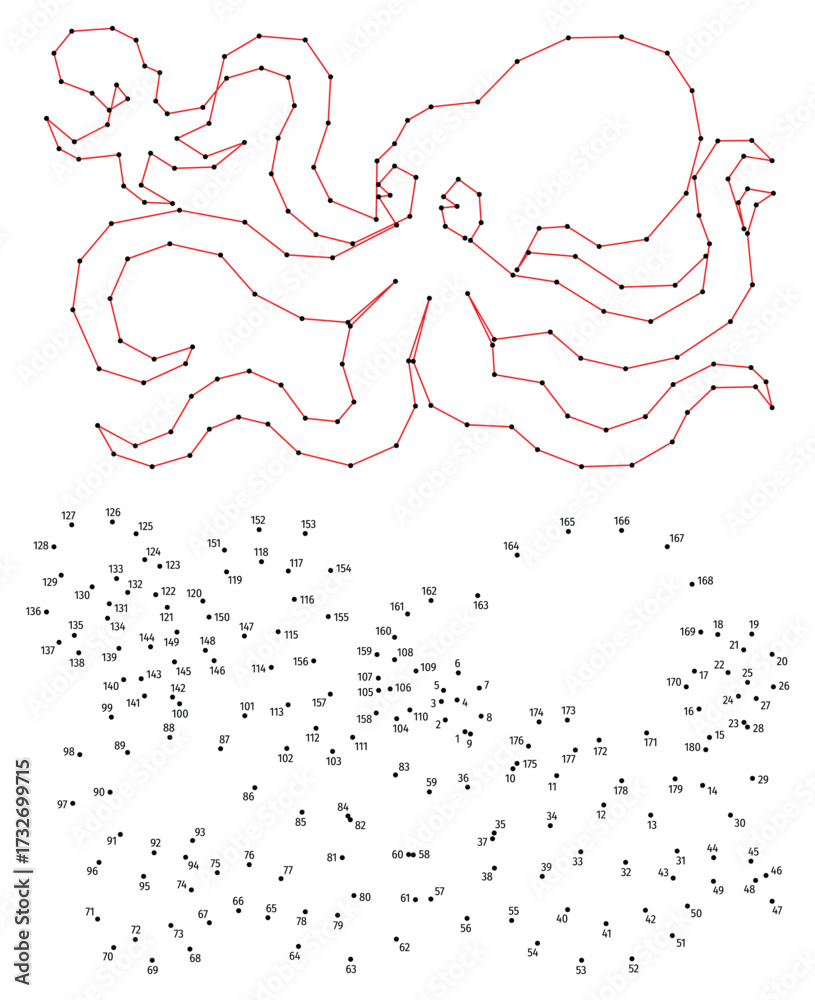 Octopus with baby. Connect the dots educational drawing game. Dot to ...
