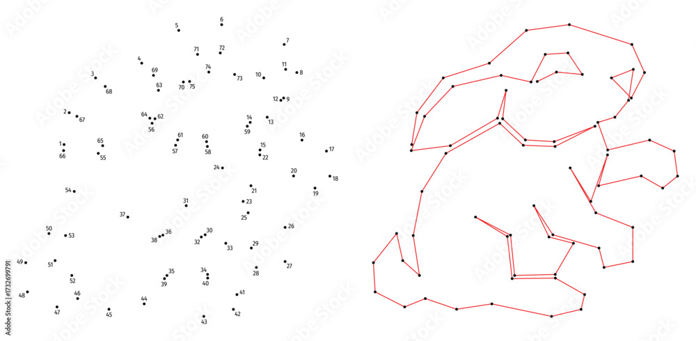 Little rabbit sits on ground. Connect the dots educational drawing game ...