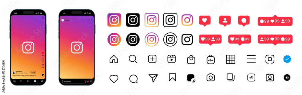 Instagram social media mockup with interactive mobile layout including ...
