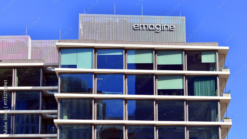 Warsaw, Poland. 21 September 2025. Urban landscape. Neon sign with the ...