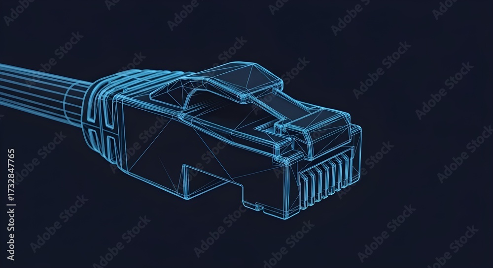 Ethernet LAN Cable Wireframe 3D model of an R J45 Ethernet connector ...