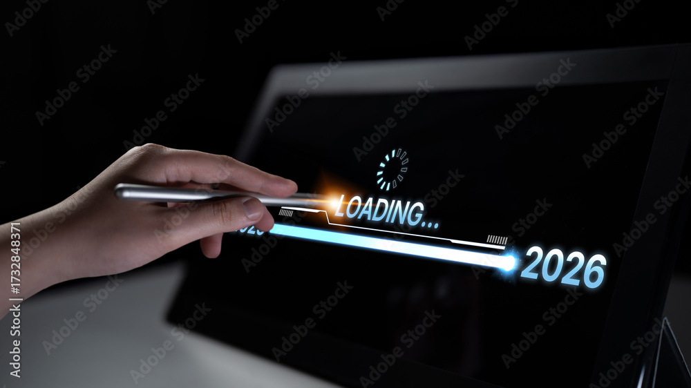 Visualizing the shift from 2025 to 2026. Progress bar symbolizing ...