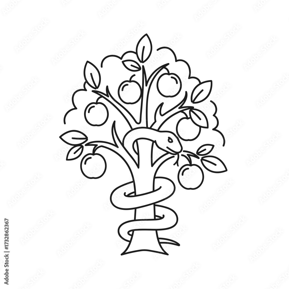 Eden tree featuring apples and snake in black and white is eye catching ...